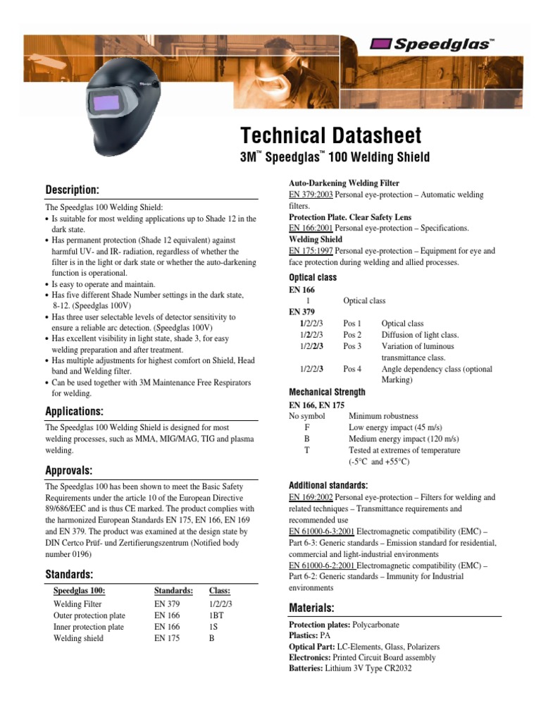 Speedglas 100 Technical Data Sheet | Electromagnetic Compatibility ...