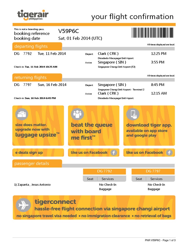 Your Flight Confirmation: Booking Reference Booking Date Sat, 01 Feb ...