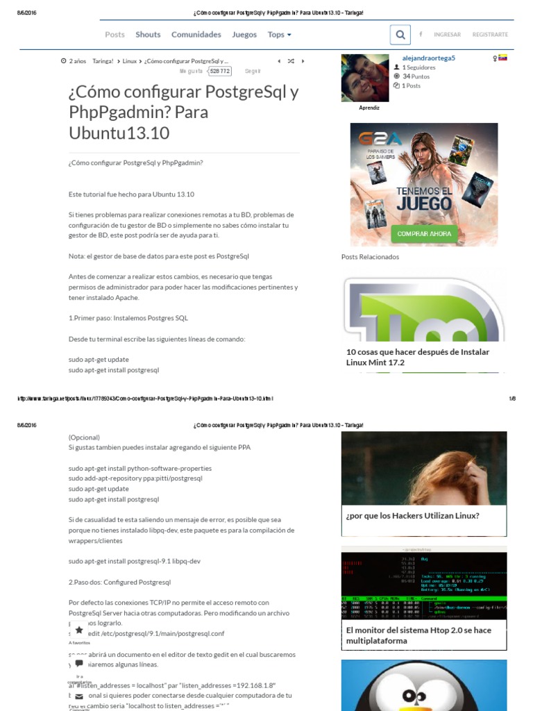 Configurando Postgresql Y Phppgadmin En Ubuntu 1310 Para Permitir Acceso Remoto A La Base De