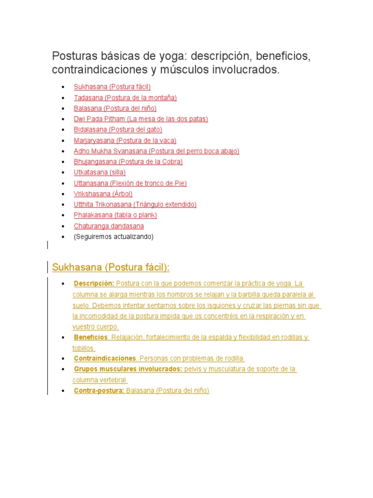 Posturas básicas de yoga y sus beneficios | PDF | Pie | Músculo