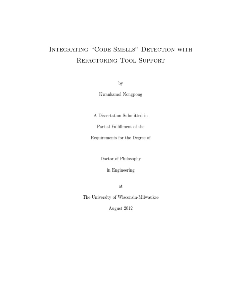 Integrating Code Smellsintegrating Code Smells Detection With Refactoring Tool Support Nongpong
