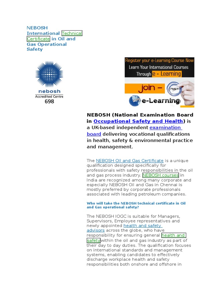 NEBOSH for Oil and Gas Company (IOGC) | Occupational Safety And Health ...