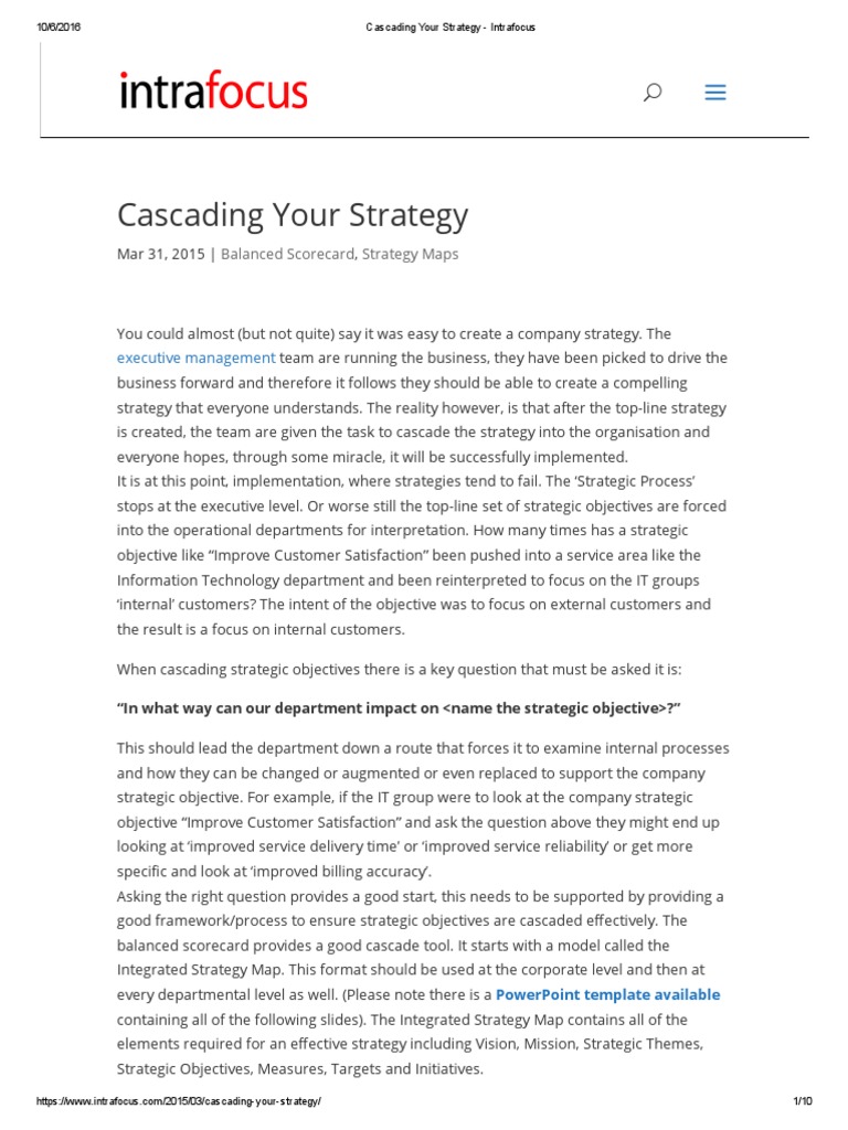 Cascading Your Strategy - Intrafocus | PDF | Strategic Management ...