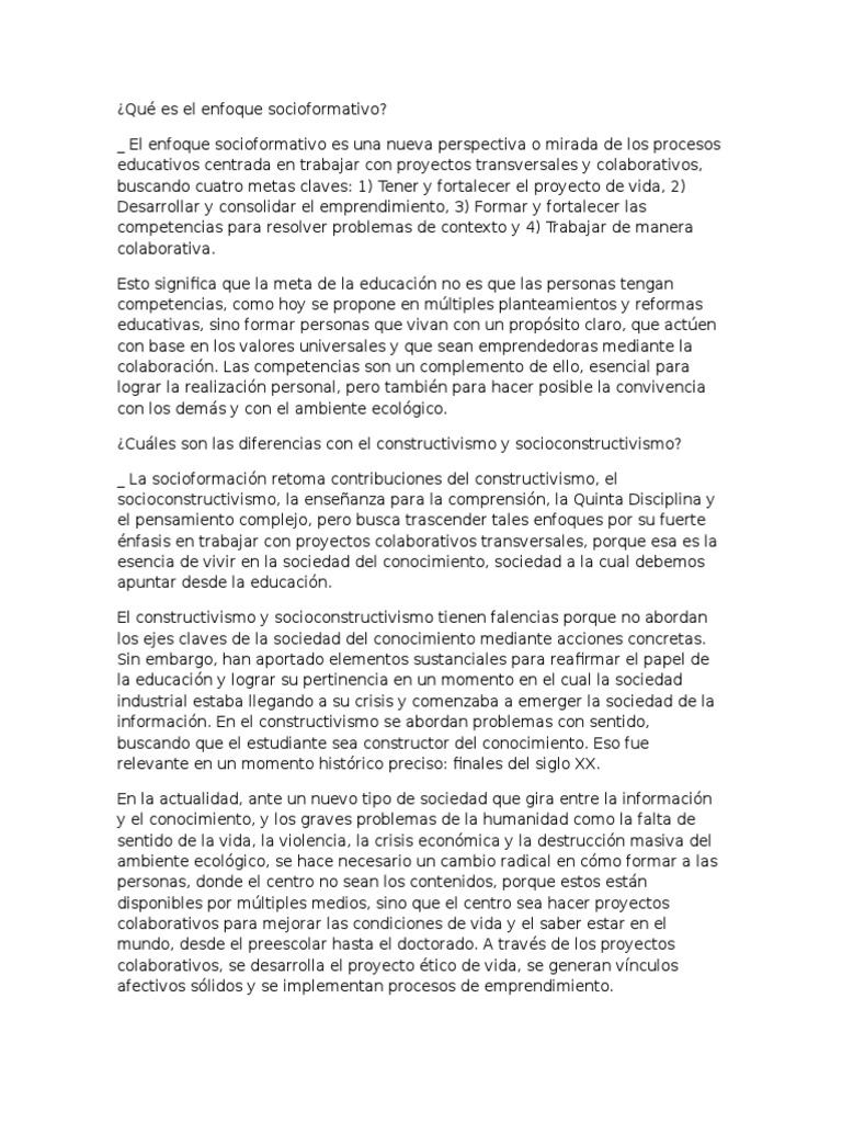 Qué Es El Enfoque Socioformativo | PDF | Conocimiento | Constructivismo ...