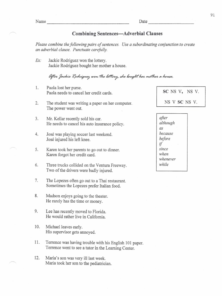 Adverb Clause Practice PDF | PDF