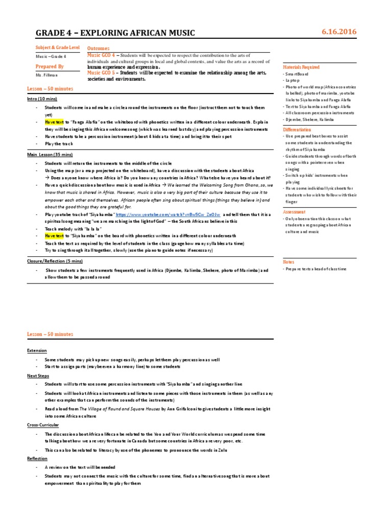 World Music Lesson | PDF | Performing Arts | Cognition