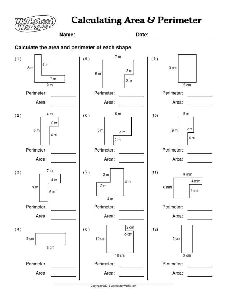 WorksheetWorks Calculating Area Perimeter 1 | PDF