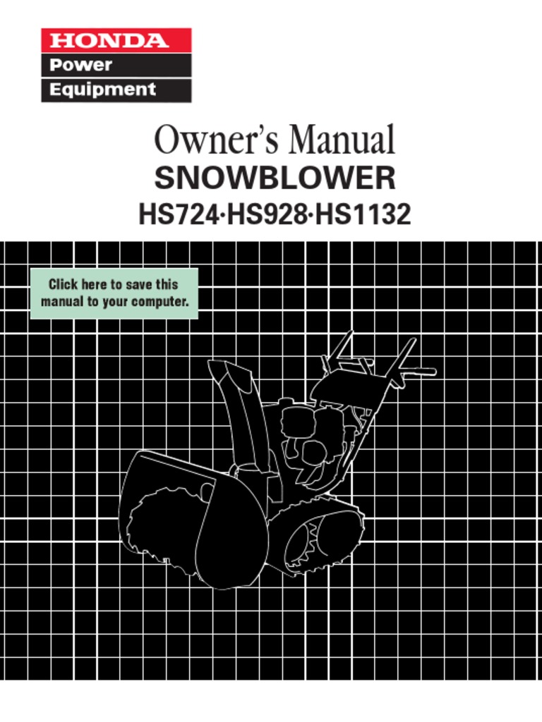 Honda HS928 Snowblower Manual | PDF | Clutch | Transmission (Mechanics)