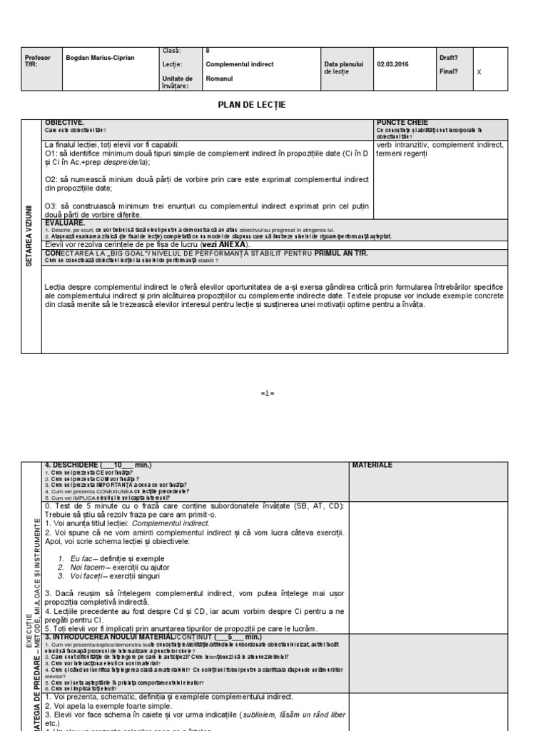 Clasa A 8-A - Complementul Indirect | PDF
