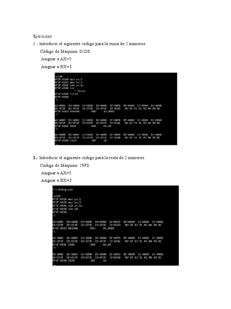 Ejercicios Debug | PDF | Lenguaje ensamblador | Informática