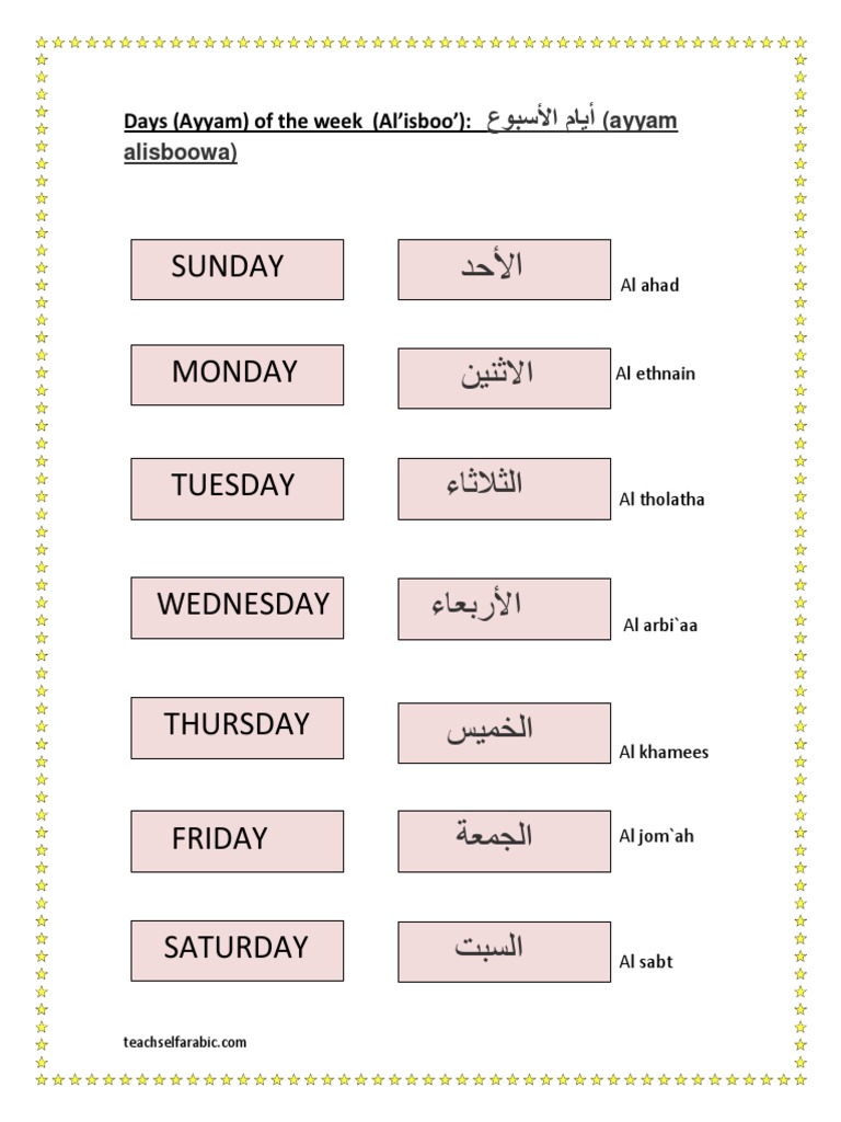 Days Week in Arabic Study | PDF