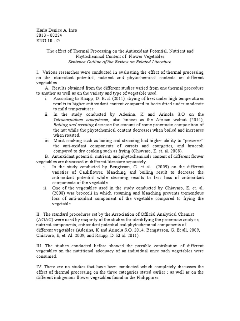 RRL Outline | PDF | Vegetables | Boiling