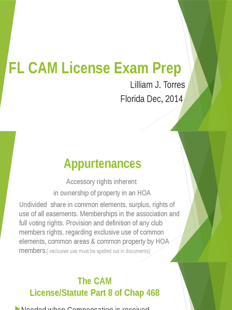 Florida CAM License Exam Guide | PDF | Condominium | Lease