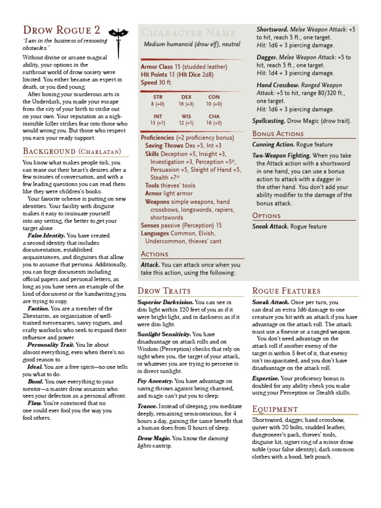 Drow Rogue 2 | PDF | Drow (Dungeons & Dragons) | Leisure