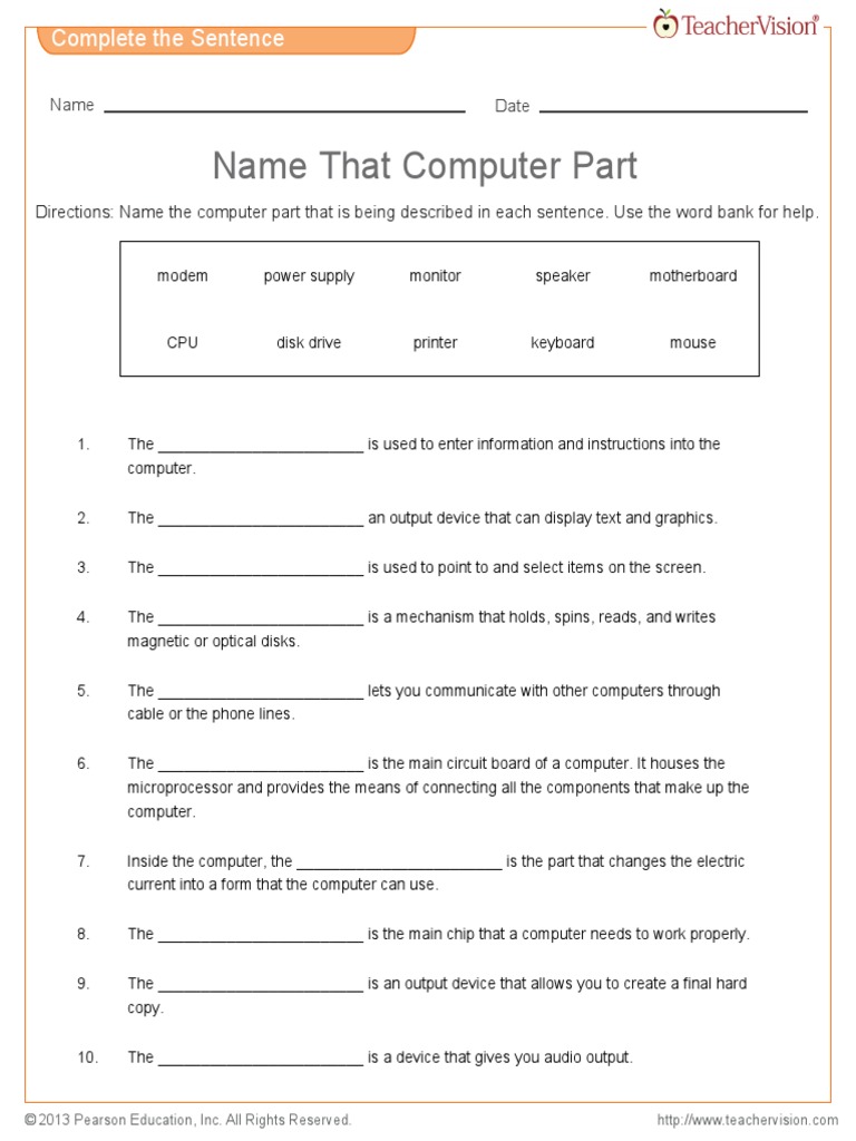 Name That Computer Part Quiz | PDF | Games & Activities | Computers
