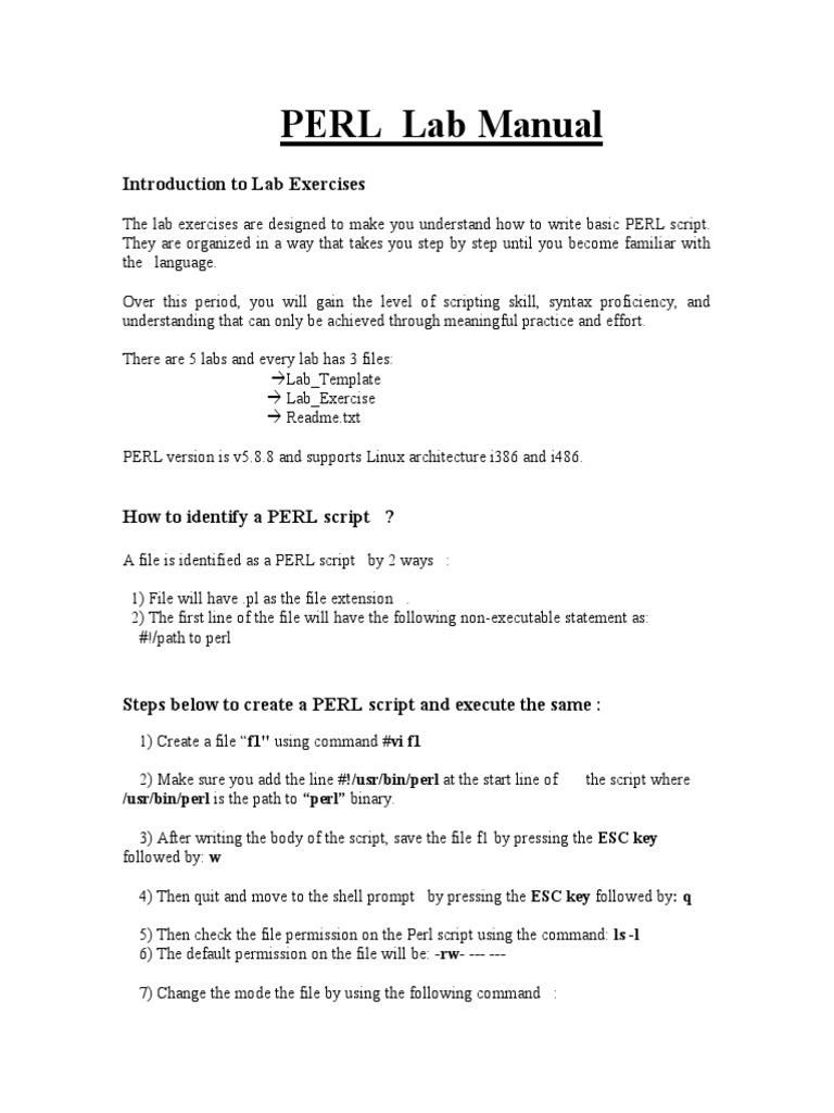 PERL Lab Manual | PDF | Scripting Language | Perl