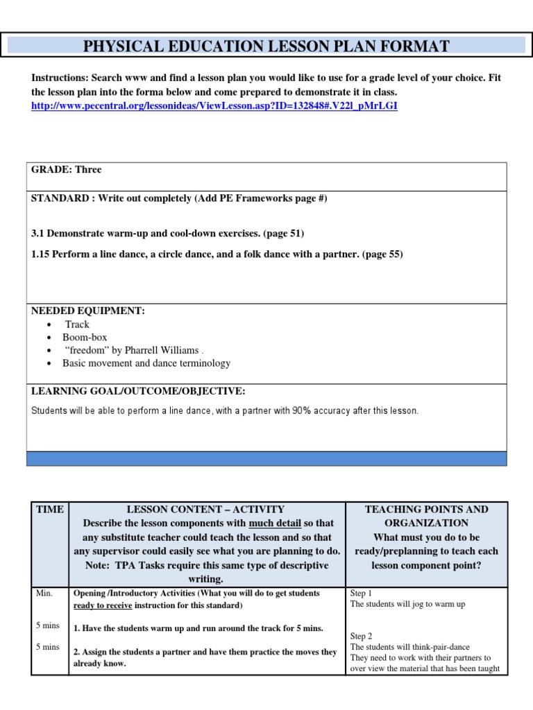 Physical Education Lesson Plan Format | PDF | Lesson Plan | Physical ...