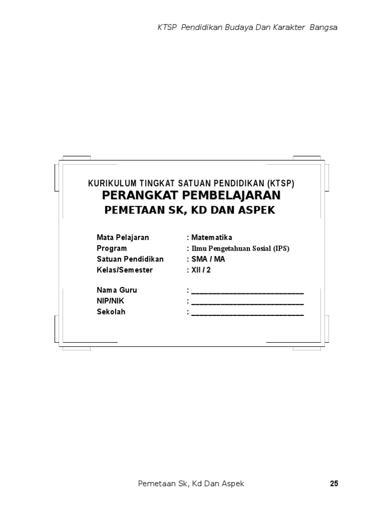 Pemetaan SK KD Matematika Kelas Xii Ips Semester 2 | PDF | Seni
