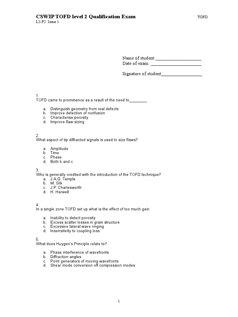 TOFD L2 Exam Paper P2 Issue 1 | PDF | Diffraction | Amplitude