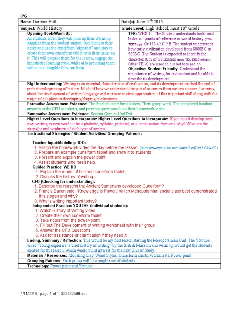 Sequential Ipg Template For Act Institute Students Filled in | PDF ...