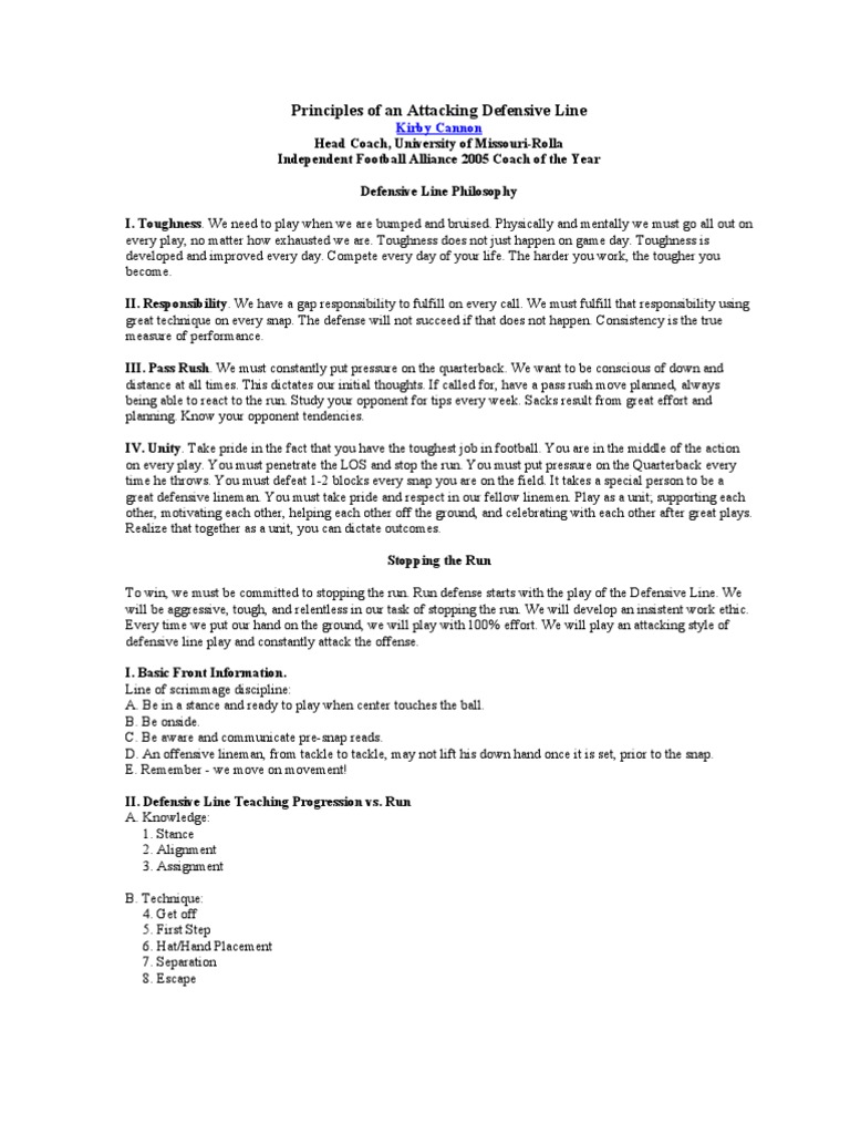 Principles of An Attacking Defensive Line | PDF | Quarterback ...