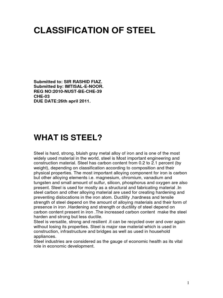 Classification of Steel PDF | PDF | Steel | Heat Treating