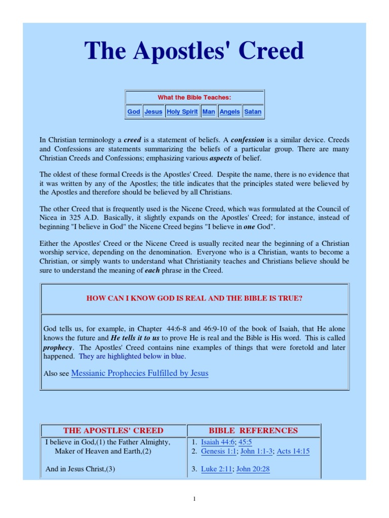 The Apostles' Creed with supporting full text Bible verse references ...