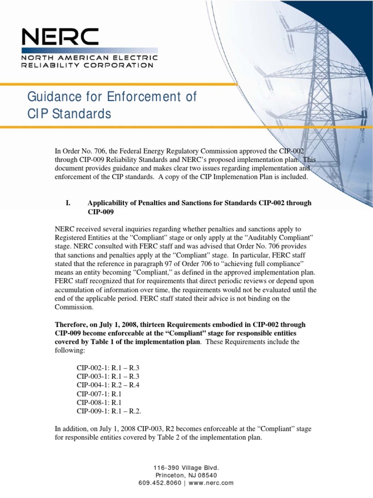 Guidance For Enforcement of CIP Standards: 116-390 Village Blvd ...