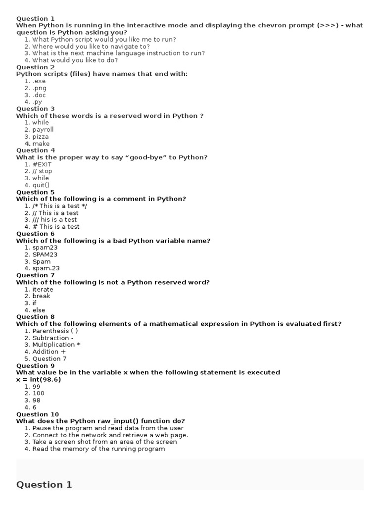 Quizz Python | PDF | Python (Programming Language) | Areas Of Computer Science