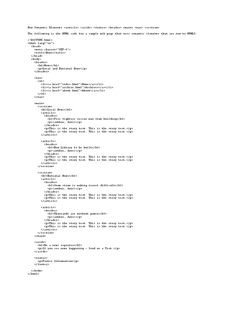 HTML5 - New Semantic Elements | PDF