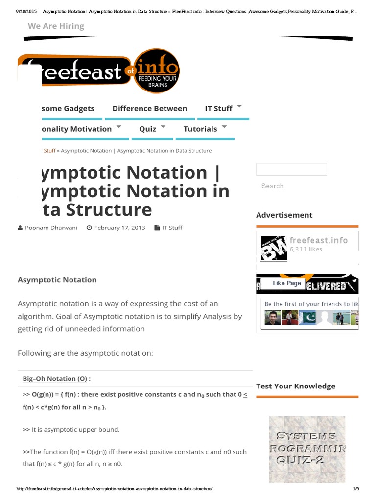 Asymptotic Notation - Asymptotic Notation in Data Structure FreeFeast PDF | PDF | Computer ...