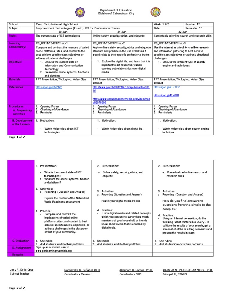 LP SHS Ict | PDF | Educational Technology | Internet