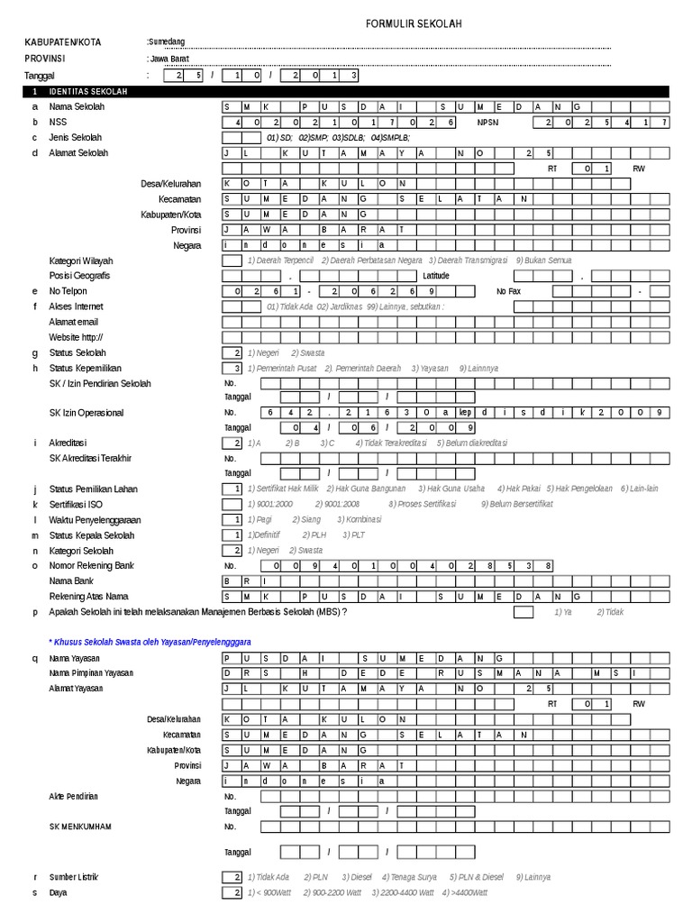 Formulir Pendataan Sekolah | PDF