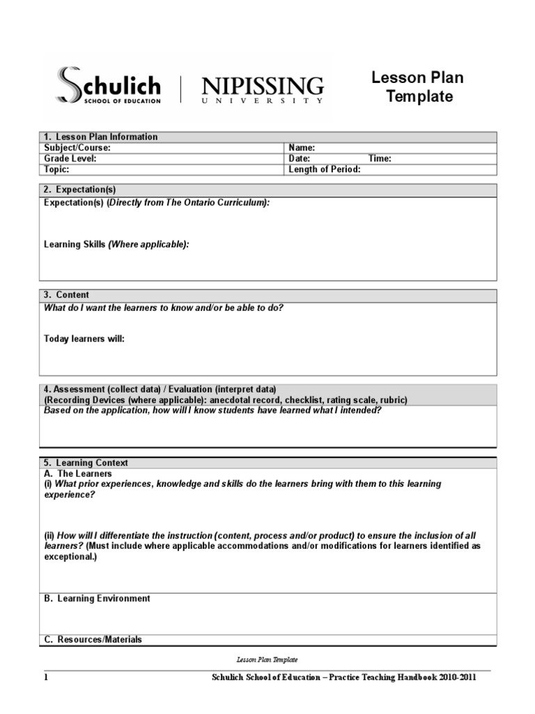 Lesson Plan Template Breakdown | PDF