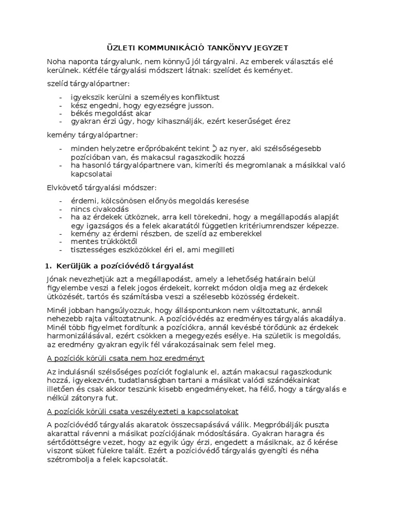 Üzleti Kommunikáció ZH Jegyzet | PDF