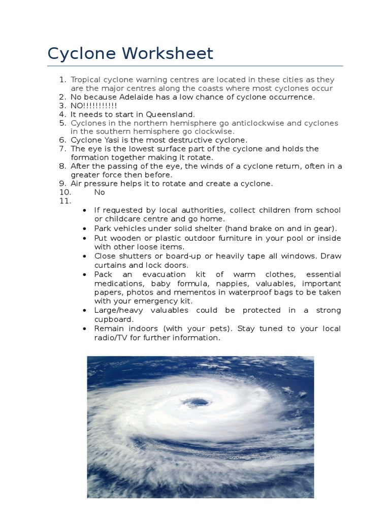 Cyclone Worksheet | PDF