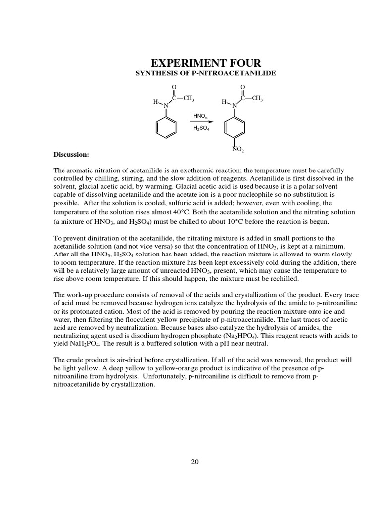 Lab 4 - P-Nitroacetanilide | PDF | Nitric Acid | Sulfuric Acid