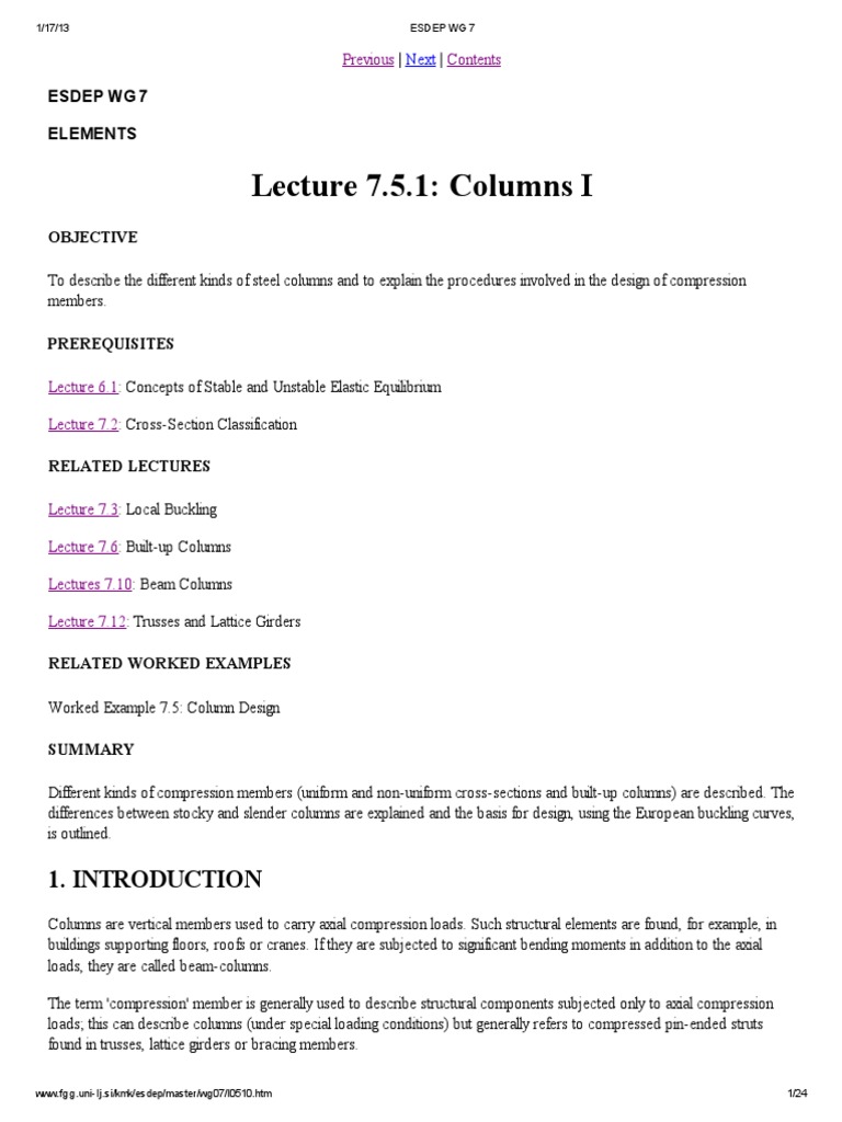 Lecture On Columns Buckling PDF | PDF | Buckling | Column Lecture On Columns Buckling PDF | PDF | Buckling | Column