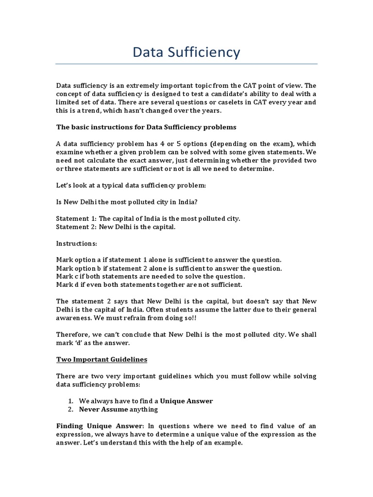 Data Sufficiency | PDF | Graduate Management Admission Test | Integer