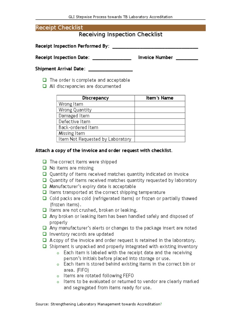 2.5 SLMTA Receipt Checklist v1 | PDF | Finance & Money Management