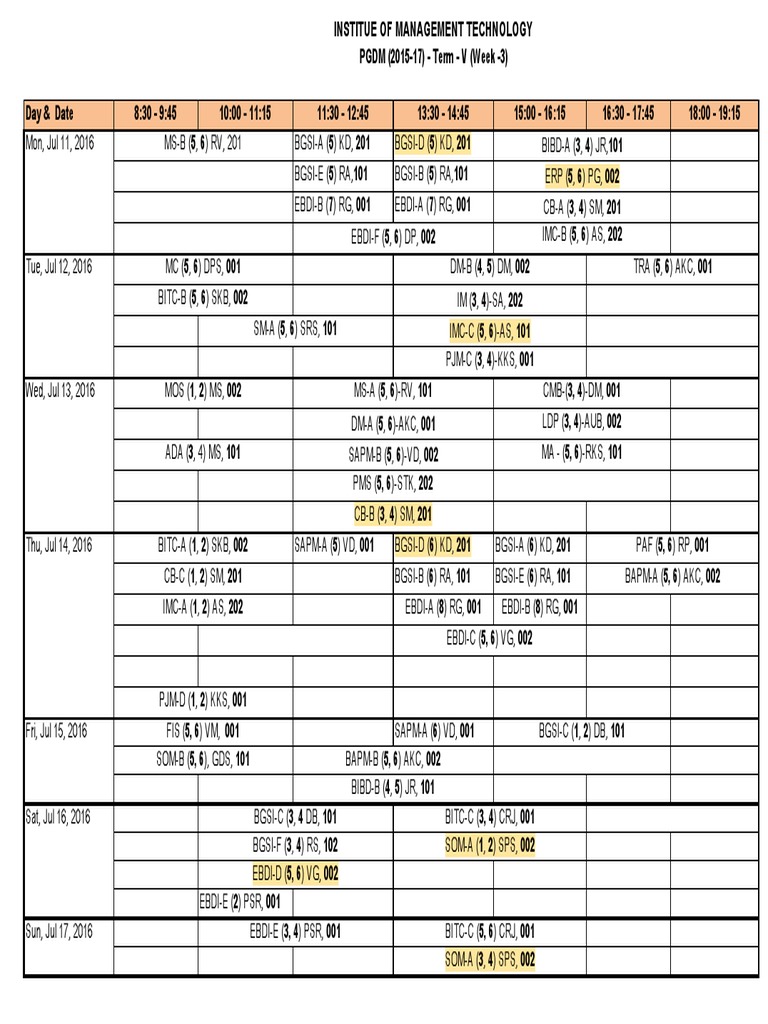 3-Weekly Time Table - PGDM - II (July 11 - 17, 2016) | PDF | Business ...
