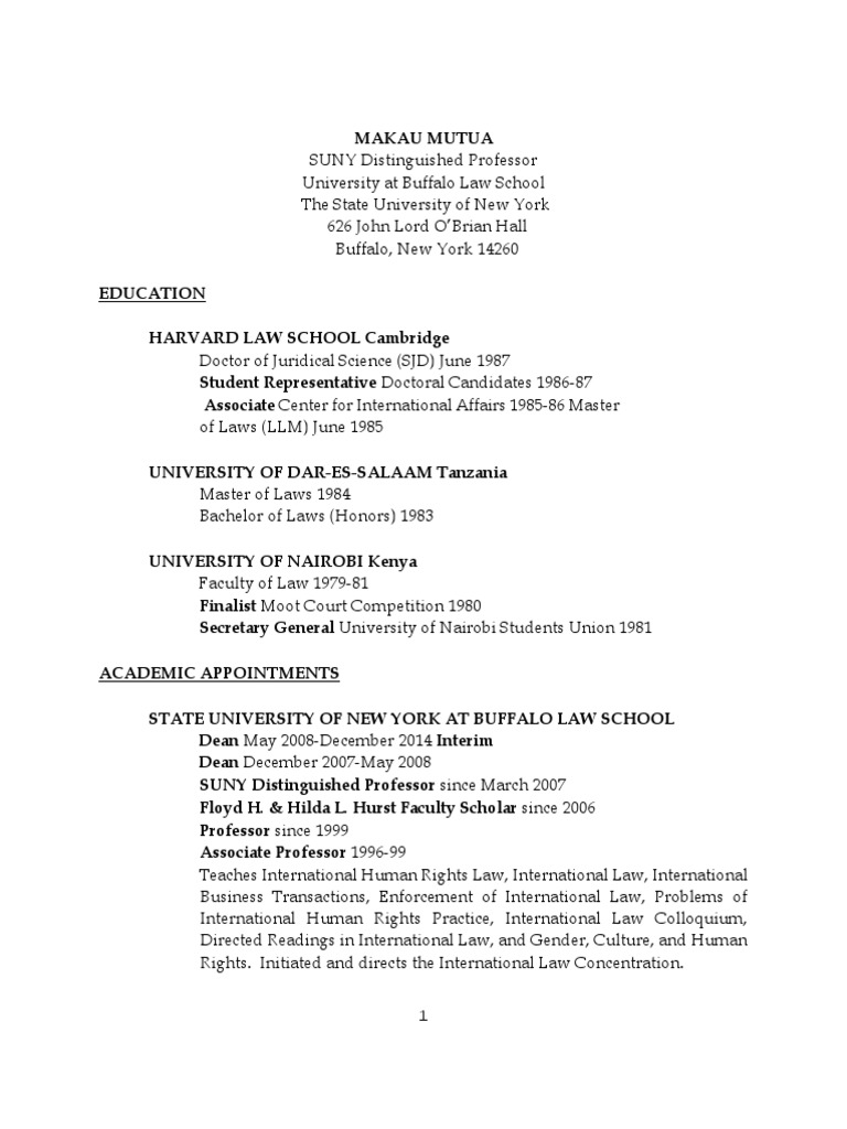 Proffesor Makau Mutua CV | PDF | Government Information | Social ...