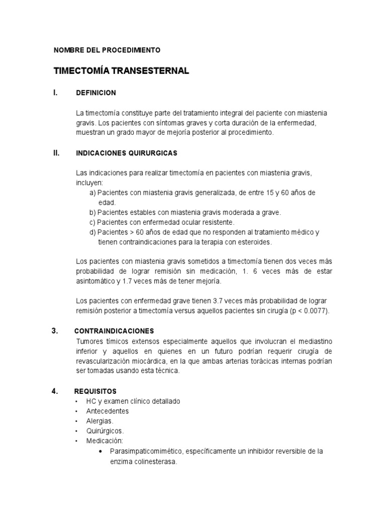 Timectomía Transesternal en Miastenia Gravis | PDF | Medicina CLINICA ...