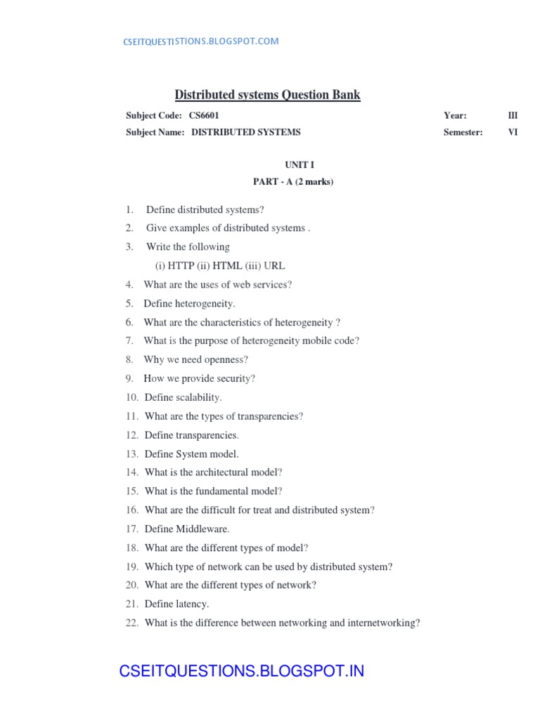 CS6601 Distributed System Question Bank | PDF | Areas Of Computer Science | Computer Architecture