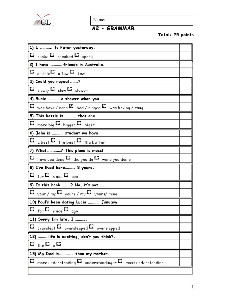 A2 Use of English - Grammar | PDF