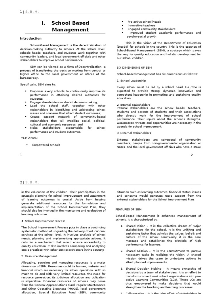 School Based Management | Download Free PDF | Governance | Education Reform