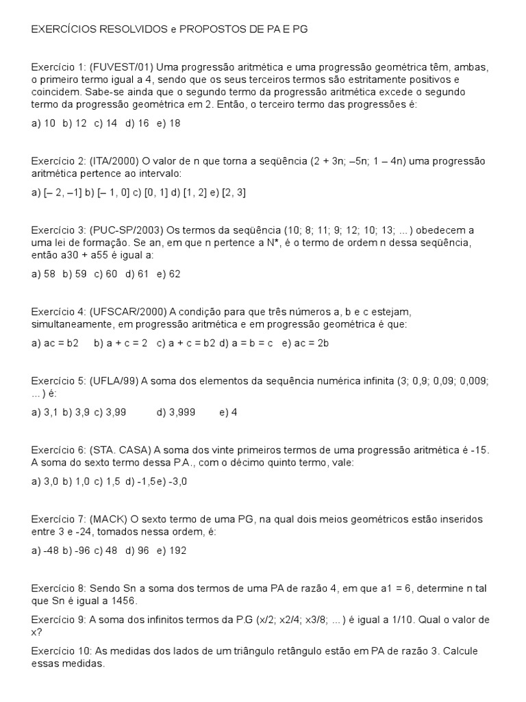 Atividades Complementares de PA e PG | PDF | Sequência | Triângulo