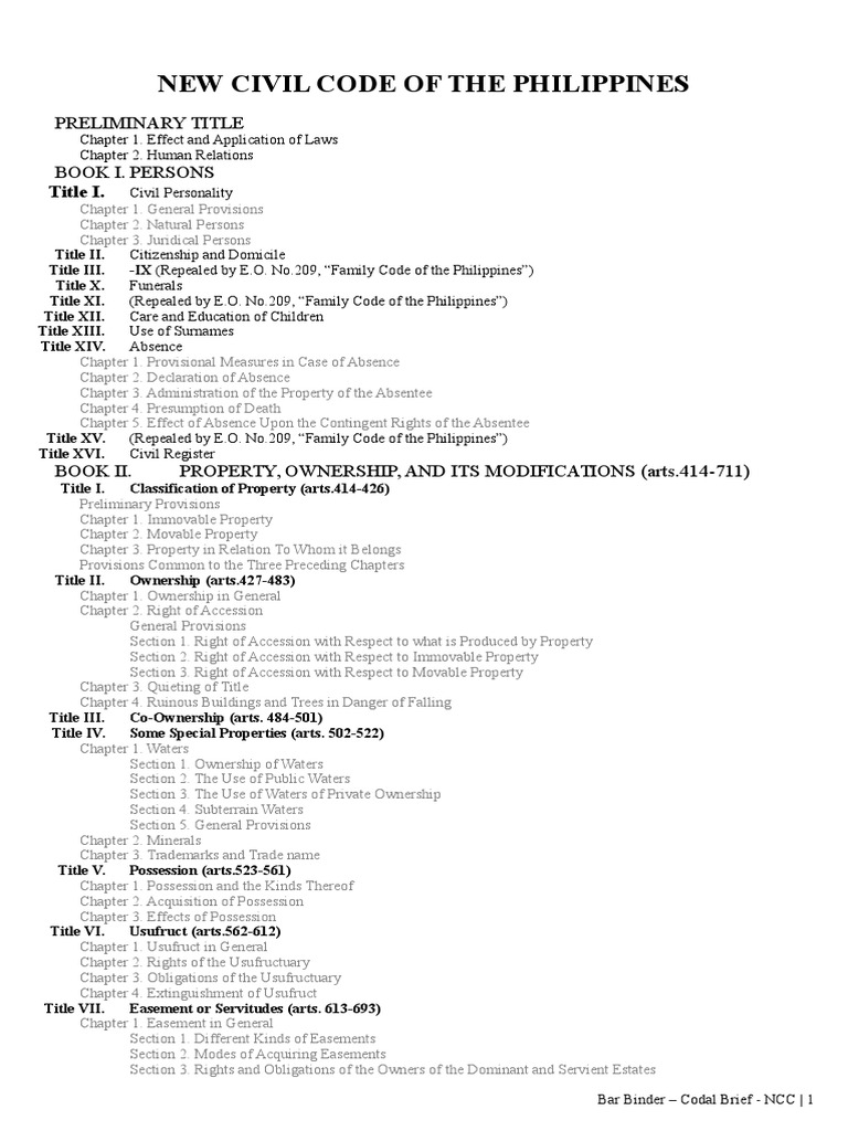 Bar Binder - Civil Law - Codal Briefs - Books | PDF | Will And Testament | Intestacy