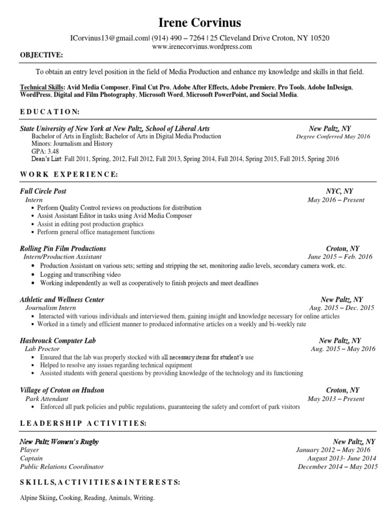 Resume Irene Corvinus 2016 | PDF