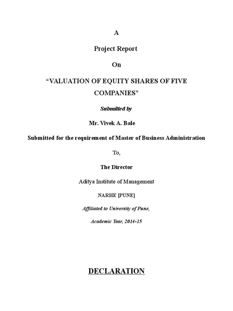 Valuation of Equity Shares Report | PDF | Valuation (Finance) | Equity ...